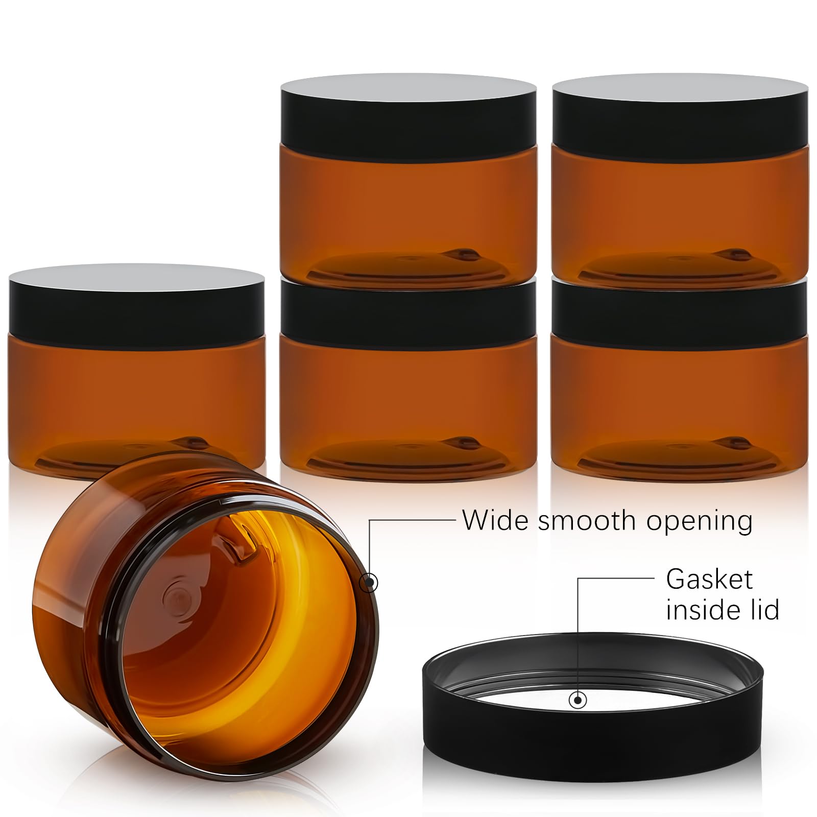 TUZAZO 4 Oz Amber Plastic Cosmetic Jars Leak Proof Small Container with lids for Cream, Lotion, Powder, Ointments, Beauty Products, 24 Pcs