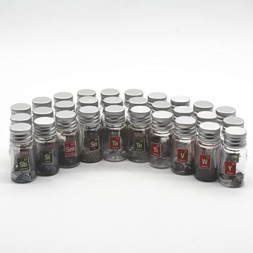 30 Element Samples in Vial Bottle Metal Non-Metal Rare Earth for Collections Vials Ampoule Combination Manganese Ni Au Te Fe V