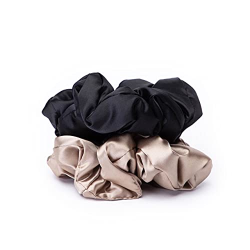 Kitsch Satin Hair Scrunchies for Women - Softer Than Silk Scrunchies for Hair | Satin Scrunchies for Girls & Stylish Satin Hair Ties for Women | Cute Satin Hair Scrunchie for Styling, 2 pc (Black/Gold)