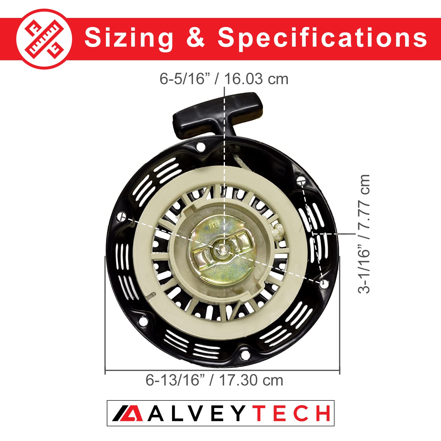 AlveyTech Black 196cc 6.5 Hp Recoil Pull Starter - For the Baja Mini Bike MB165/MB200, Coleman RB200, DT200 196cc Drift Trike, Scooter, Lawnmower, Generator, Go-Kart & ATV - Corrosion-Resistant