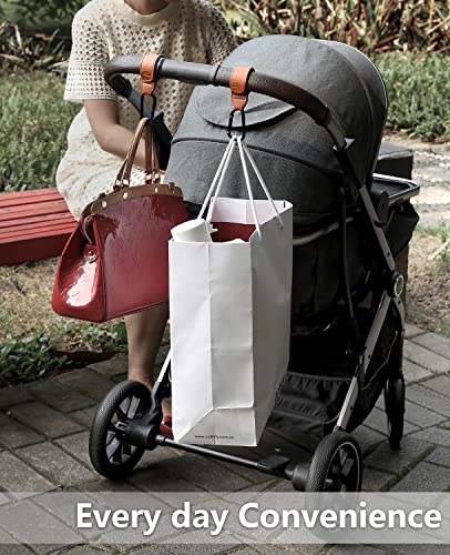yueqian Stroller Hooks Bag Hooks for Hanging Diaper Bags Multipurpose Hooks for Grocery Shopping Bags Premium Vegan Leather Pram Straps Baby Stroller Hooks 2Pcs (Brown)