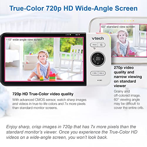 VTech VM818HD Video Monitor, 5-inch 720p HD Display, Night Light, 110-degree Wide-Angle True-Color DayVision, HD No Glare NightVision, Best-in-Class 1000ft Range, 2-Way Talk