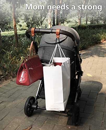 yueqian Stroller Hooks Bag Hooks for Hanging Diaper Bags Multipurpose Hooks for Grocery Shopping Bags Premium Vegan Leather Pram Straps Baby Stroller Hooks 2Pcs (Brown)
