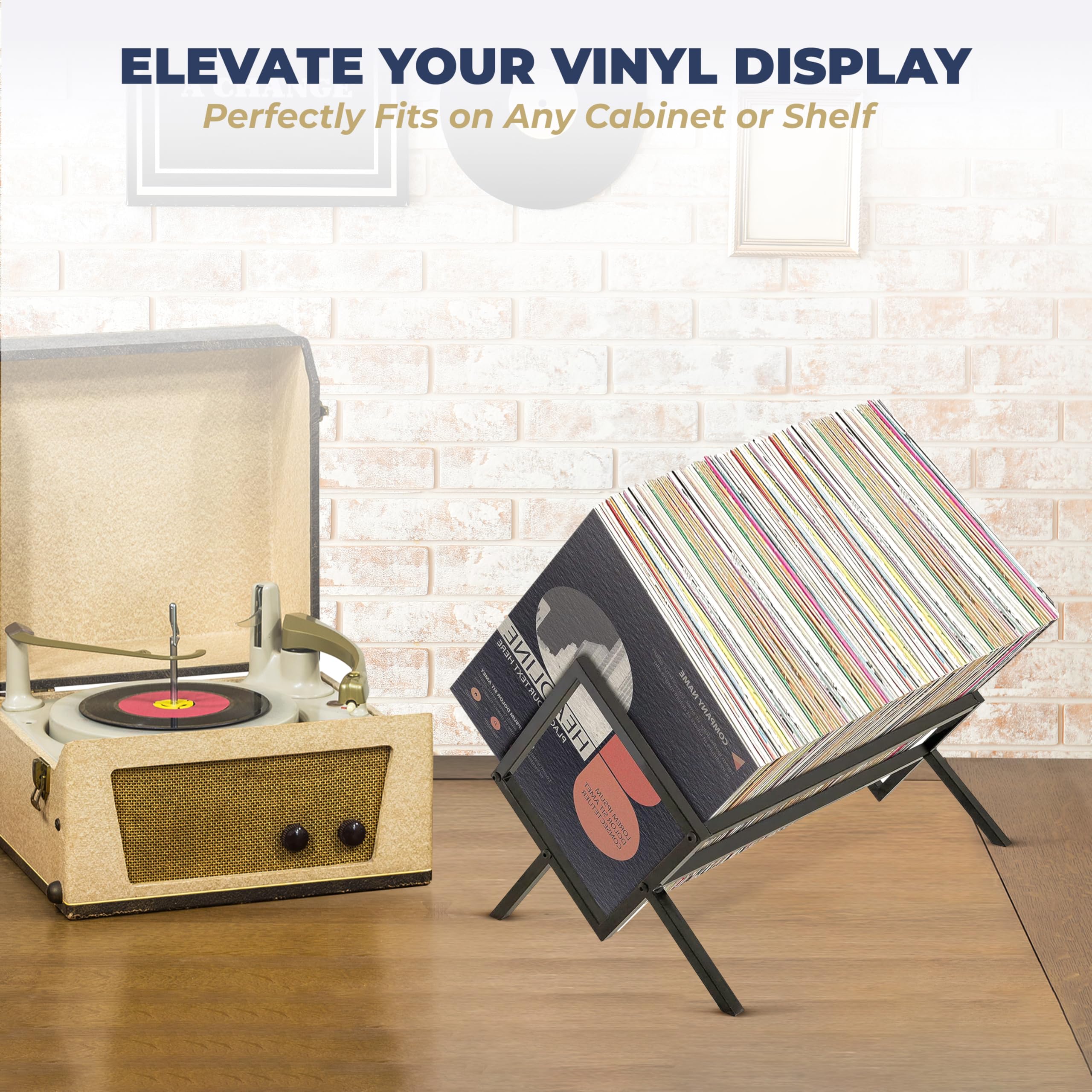 2BHOME Vinyl Record Storage Holder, Holds up to 90 -110 LPs, Metal Vinyl Record Organizer Stand, Simple/Functional/Easy Assembly, Classical Design for Files/Book/Magazine Record Rack (Black)