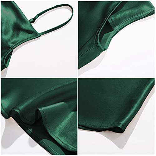 Miqieer Basic Women's Silk Tank Top Ladies V-Neck Camisole Silky Loose Sleeveless Blouse Satin Tank Shirt(Cowl Neck-Green,M)