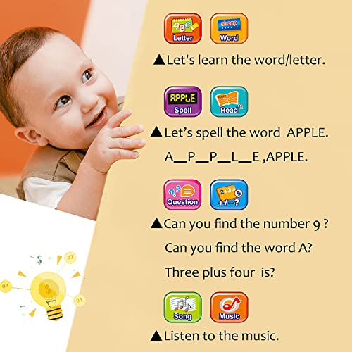 Kids Tablet Toddler Learning Pad with LED Screen Teach Alphabet Numbers Word Music Math Early Development Interactive Electronic Toy for Boys & Girls 3 Years+