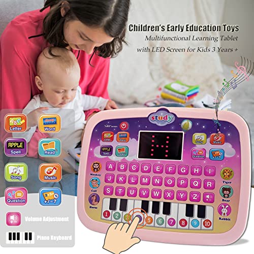Kids Tablet Toddler Learning Pad with LED Screen Teach Alphabet Numbers Word Music Math Early Development Interactive Electronic Toy for Boys & Girls 3 Years+