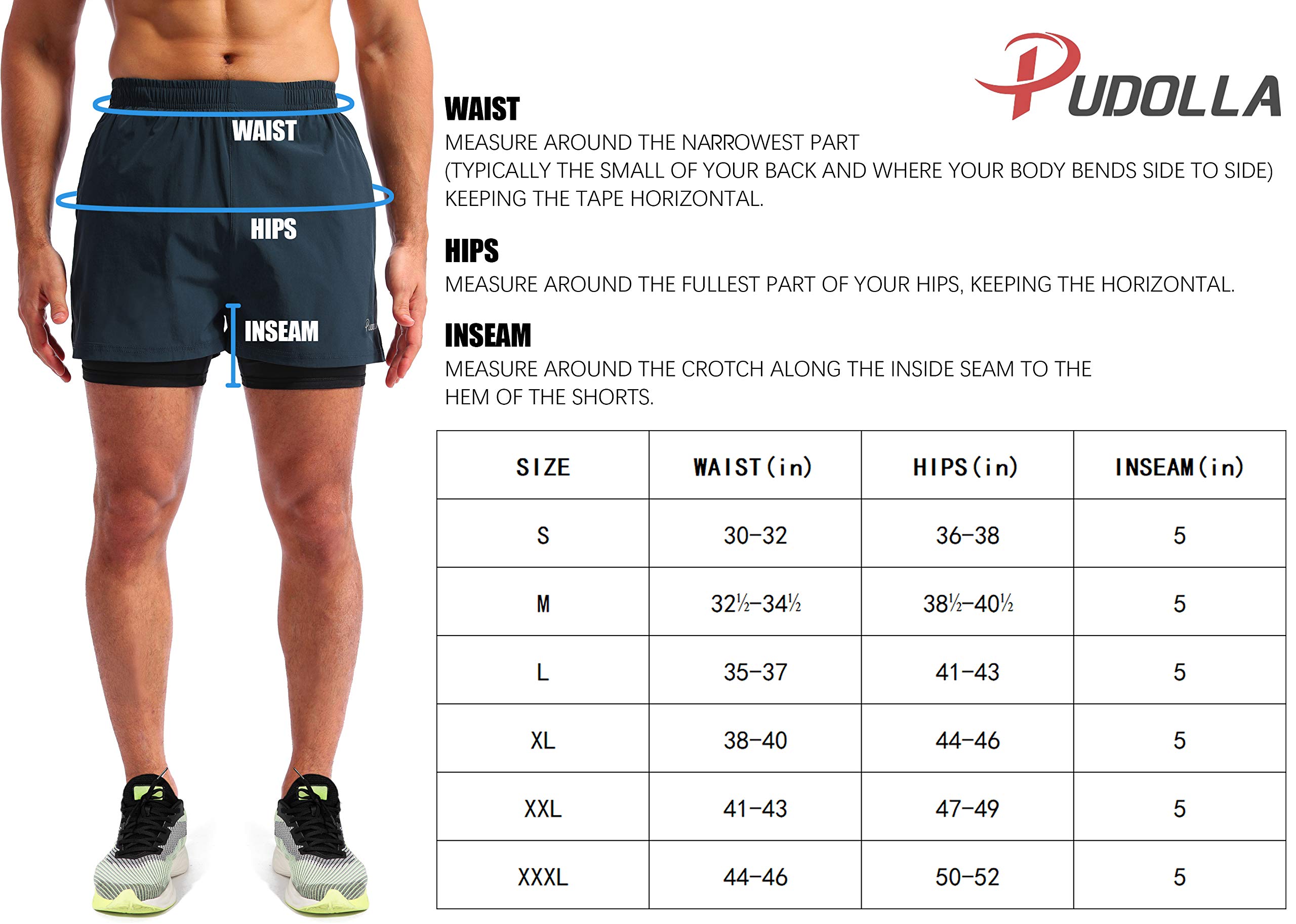 Pudolla Men’s 2 in 1 Running Shorts 5" Quick Dry Gym Athletic Workout Shorts for Men with Phone Pockets(Dark Green Medium)