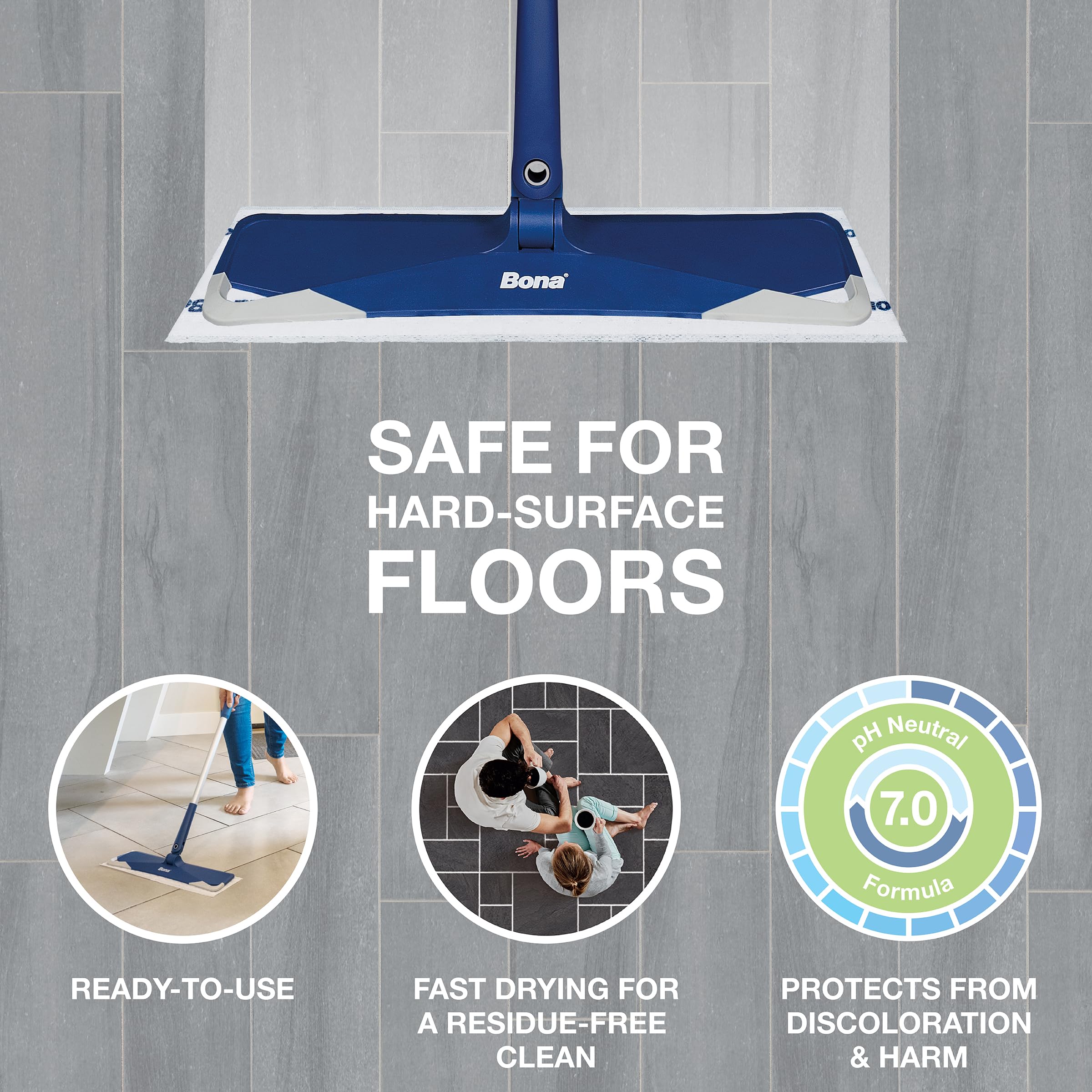 Bona Multi-Surface Floor Disposable Wet Cleaning Pads, for Stone Tile Laminate and Vinyl LVT/LVP, 12ct