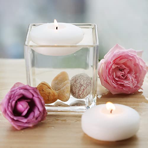 24 Pack Floating Candles, 3” White Unscented Dripless Wax Burning Candles, for Cylinder Vases, Weddings, Party and Holiday