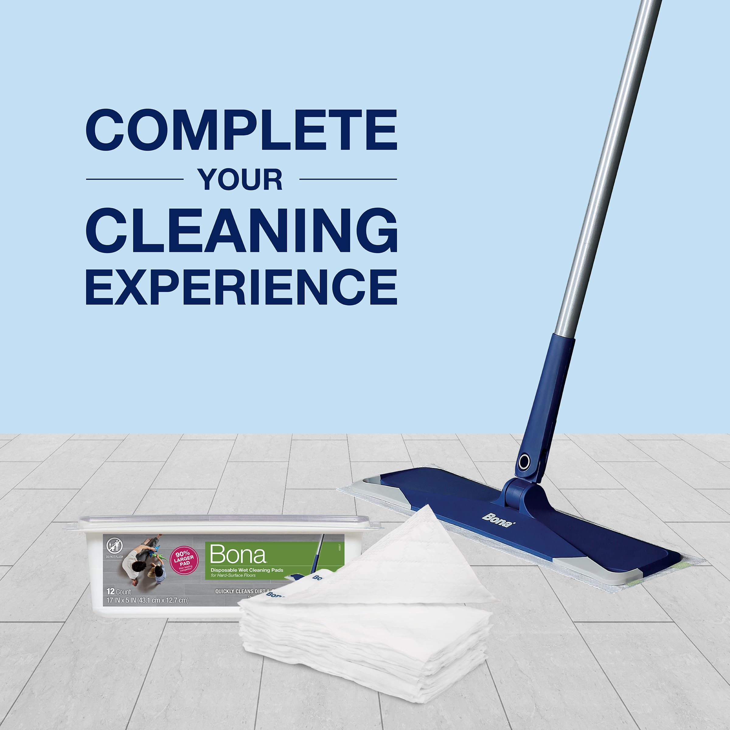 Bona Multi-Surface Floor Disposable Wet Cleaning Pads, for Stone Tile Laminate and Vinyl LVT/LVP, 12ct