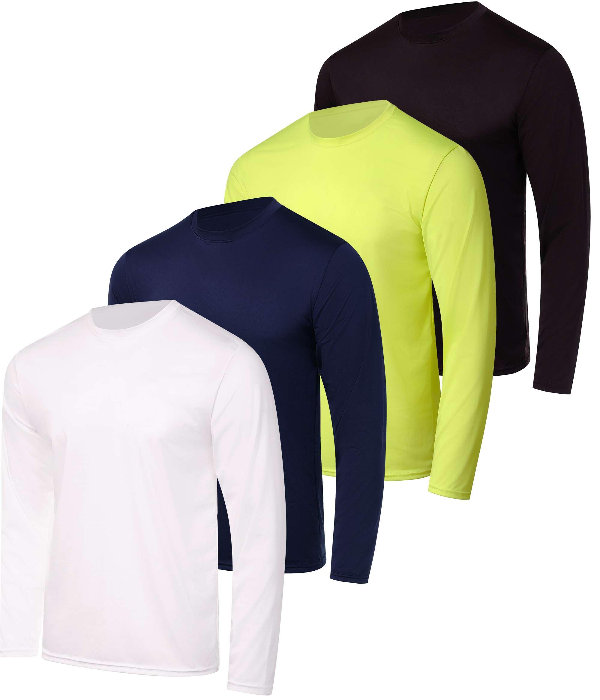 Real Essentials 4 Pack Mens Long Sleeve Shirts T-Shirt Fishing Athletic Workout Hiking UV UPF SPF Sun Protection Work Quick Dry Dri Fit Gym Tee Shirt Active Running Sport Tops Camisas Construction