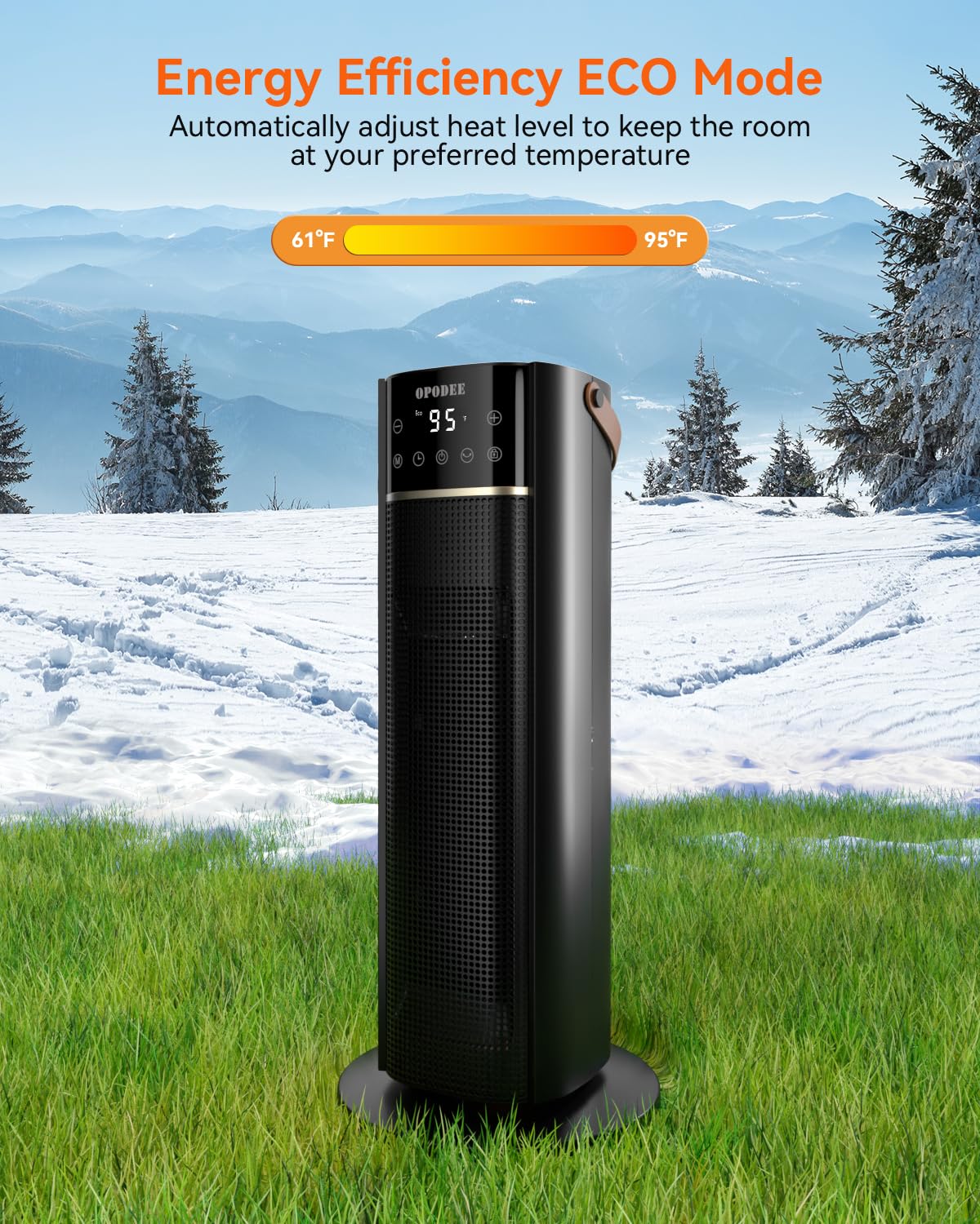 OPODEE Space Heater, 1500W PTC Ceramic Heating 18" Electric Space Heater for Office, Large Room, Indoor Use, Bedroom, Portable Heater with Thermostat, Safety Protection, 70°Oscillating, 24H Timer