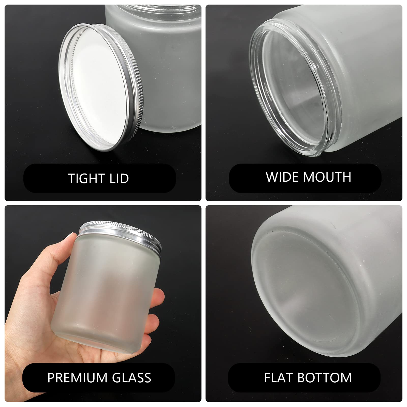 12 Pack 8 oz Round Frosted Glass Jars with Silver Metal Lids, 240ml Matte Clear Empty Candle Jars Cosmetic Jars Food Storage Containers, Canning Jars For Spice,Powder,Liquid,Sample,Face Cream Lotion