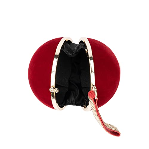 Olivia Miller Women’s Fashion Mary Round Ball Red Clutch w Detachable Chain Strap, Evening Handbag, Small Wedding Prom Party Pouch Bag