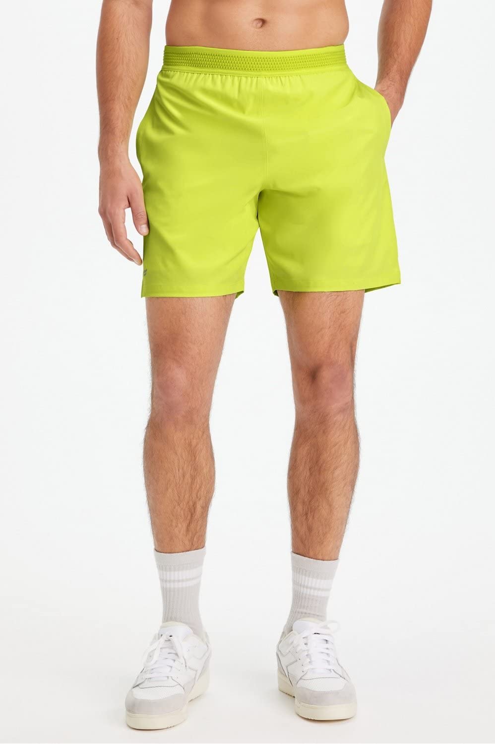 Fabletics Men's The Fundamental Short (Lined), Workout, Running, Training, Gym, Yoga, Ultra Lightweight, Athletic, 7" Inseam, XL, Zest