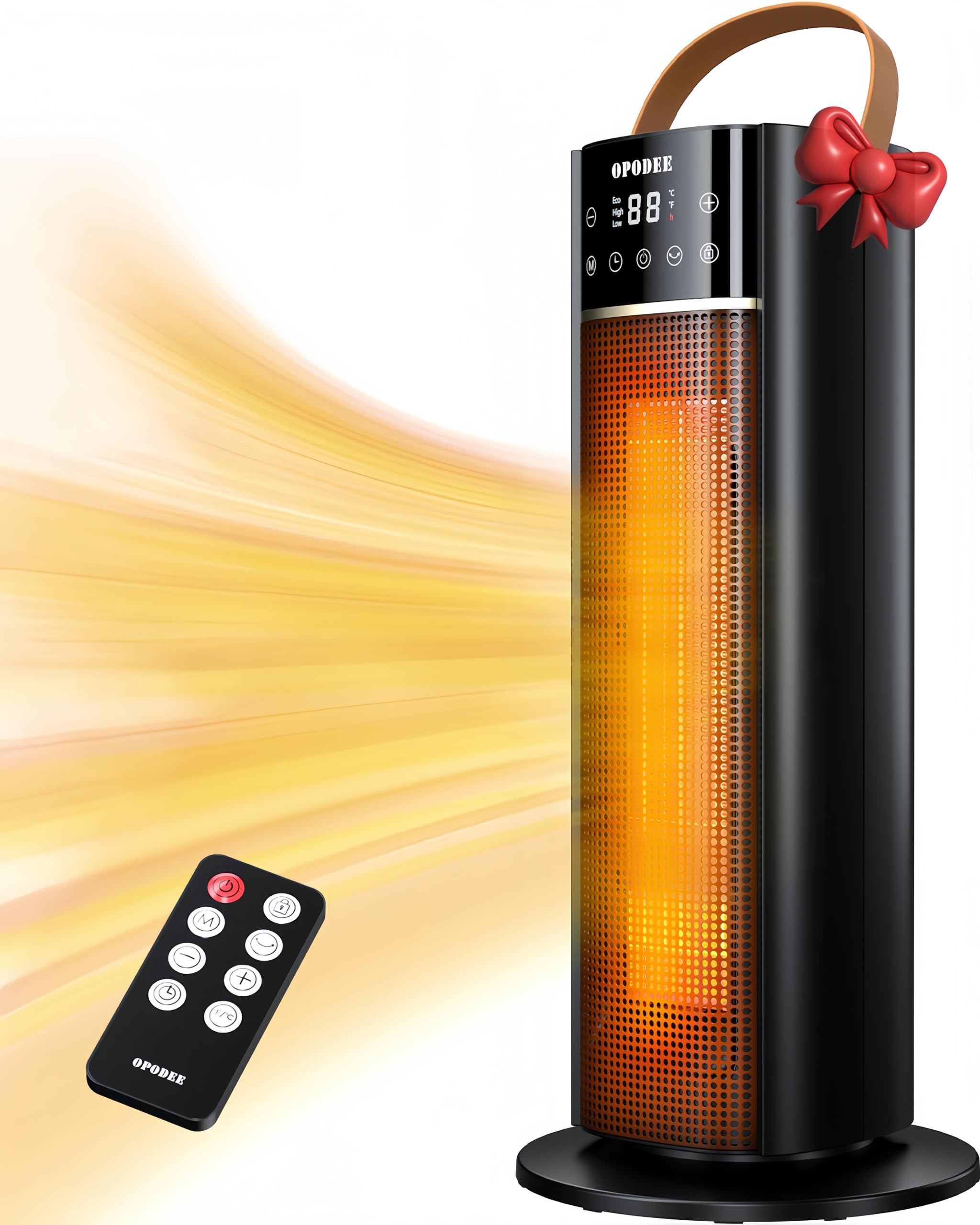 OPODEE Space Heater, 1500W PTC Ceramic Heating 18" Electric Space Heater for Office, Large Room, Indoor Use, Bedroom, Portable Heater with Thermostat, Safety Protection, 70°Oscillating, 24H Timer