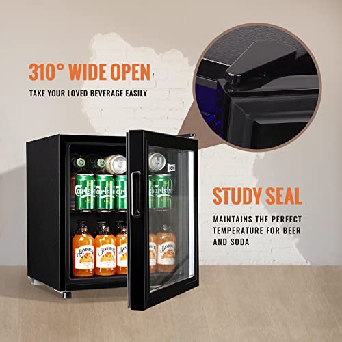 WANAI Beverage Refrigerator Cooler 60 Cans Mini Fridge Glass Door Mini Can Fridge 1.7 cu.ft Organizer for Beer Soda Wine Small Refrigerator with Blue LED for Home/Bar/Office/Dorm