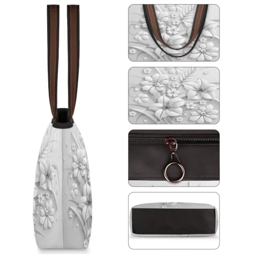 3D Style White Flower Handbags for Women shopping Tote Bag Bouquet Top Handle Shoulder Bag Satchel Purse Beach