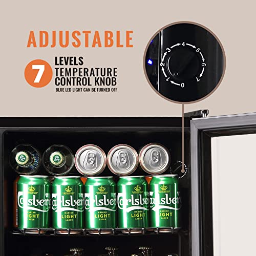 WANAI Beverage Refrigerator Cooler 60 Cans Mini Fridge Glass Door Mini Can Fridge 1.7 cu.ft Organizer for Beer Soda Wine Small Refrigerator with Blue LED for Home/Bar/Office/Dorm