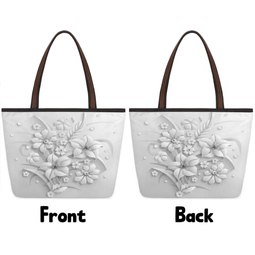 3D Style White Flower Handbags for Women shopping Tote Bag Bouquet Top Handle Shoulder Bag Satchel Purse Beach