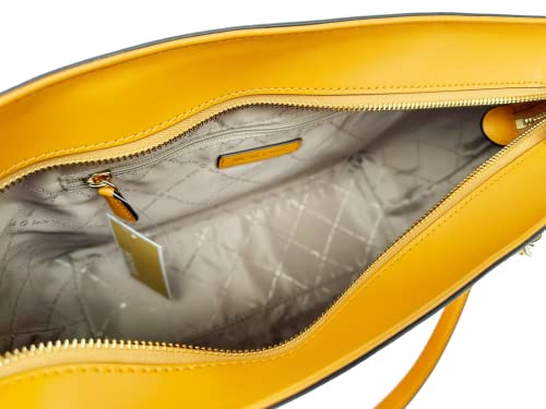 Michael Kors Jet Set Medium Leather Front Pocket Zip Chain Tote Bag (Honeycomb Yellow)