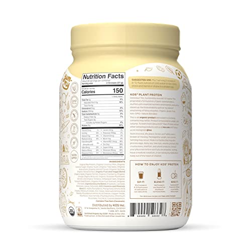 KOS Vegan Protein Powder Erythritol Free, Vanilla USDA Organic - Pea Protein Blend, Plant Based Superfood Rich in Vitamins & Minerals - Keto, Dairy Free - Meal Replacement for Women & Men, 30 Servings