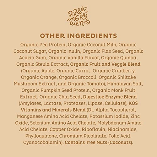 KOS Vegan Protein Powder Erythritol Free, Vanilla USDA Organic - Pea Protein Blend, Plant Based Superfood Rich in Vitamins & Minerals - Keto, Dairy Free - Meal Replacement for Women & Men, 30 Servings