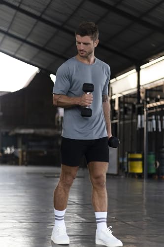 Cimic Workout Shirts for Men, 5 Pack Mens Crew Neck Casual Gym Shirts Short Sleeve Plain Athletic Moisture Wicking Dry Fit Active T-Shirts