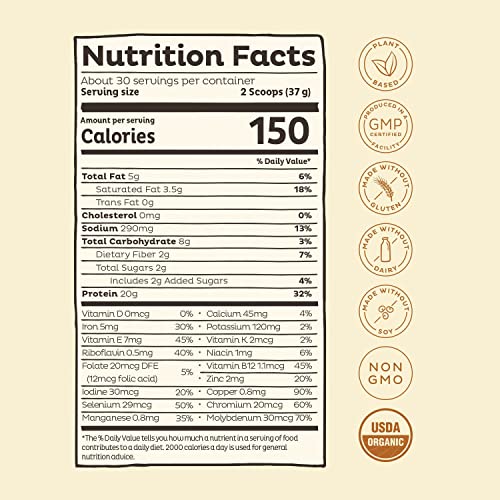 KOS Vegan Protein Powder Erythritol Free, Vanilla USDA Organic - Pea Protein Blend, Plant Based Superfood Rich in Vitamins & Minerals - Keto, Dairy Free - Meal Replacement for Women & Men, 30 Servings