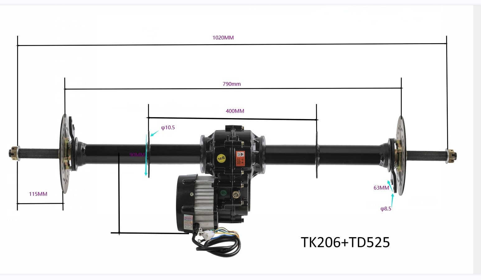 YC Yier Rear Differential Axle Kit 48V 1000W Electric Motor Controller Hydraulic Brake 4.10-6 Wheels Tires DIY Parts For Go Kart Golf Cart ATV Quad Buggy Trike Tricycle 4 Wheeler (30" Axle)