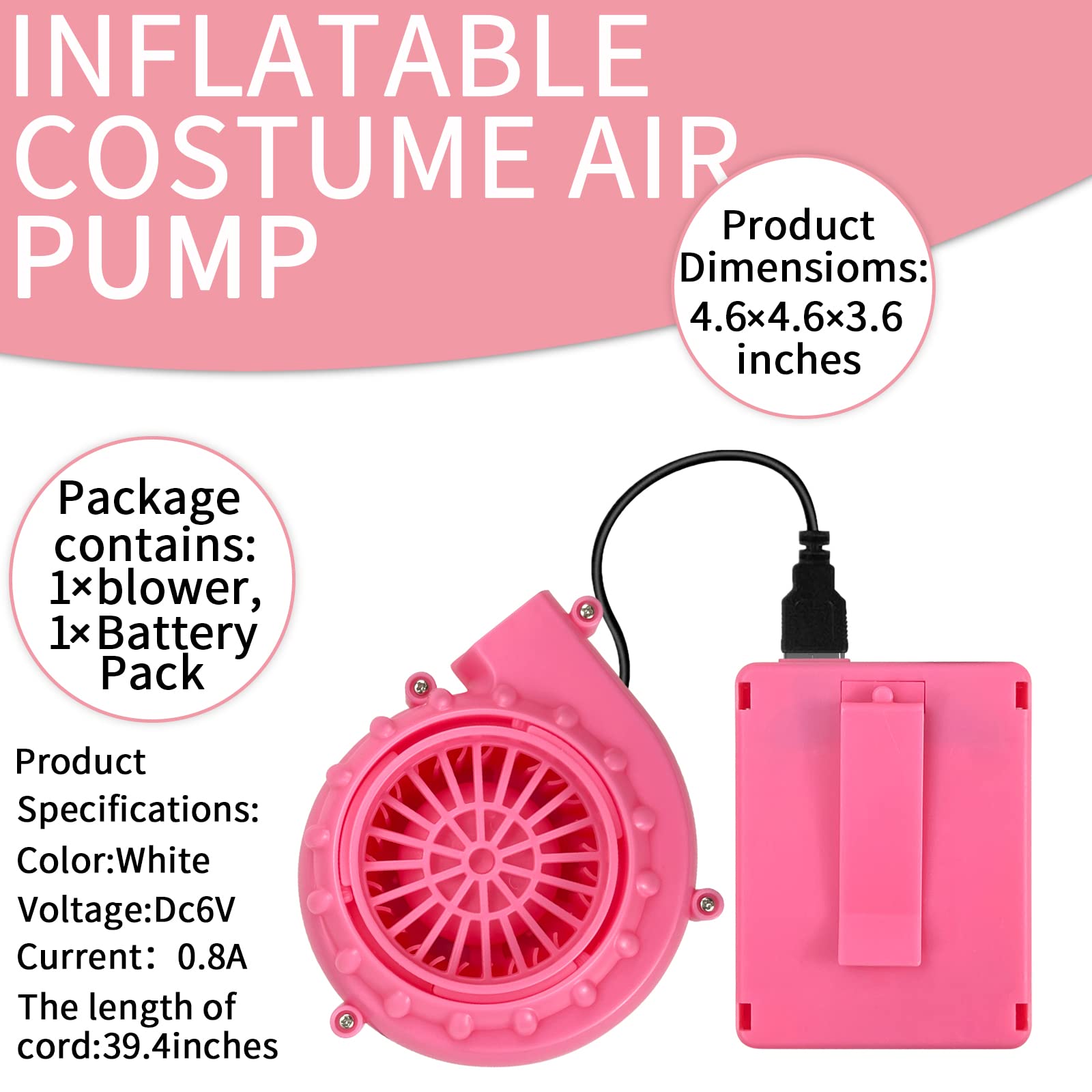 Wittocs Pink Costume Fan Mini Blower Fan for Dinosaur Halloween Inflatable Blow Up Costume(Upgraded Version)