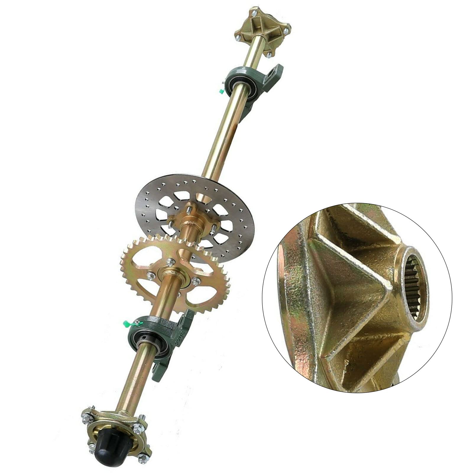 MuChaIOAK 44" Rear Live Axle Complete Kit, Complete Go Kart Rear Rebuild Kit, with Sprocket + Pillow Block+ Brake Disc + 4 Bolt Hub for Go Kart Golf Cart ATV Buggy Quad