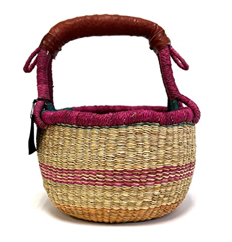 Bolga Zaare Market Basket, Handmade in Ghana Africa by Women Artisans, (Colorful, Mini) (7.5"-8.5" Diameter x 5"-6" H) (1 Basket)