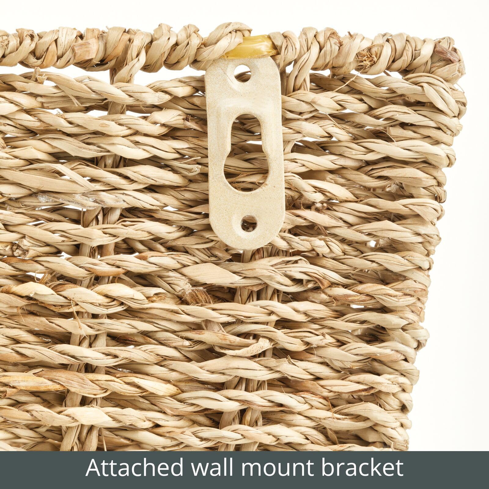 mDesign Woven Seagrass Hanging Wall Storage Basket for Flowers & Essentials, Decorative Boho Mounted Organizer for Pantry, Closet, Bathroom, and The Door - Set of 2 - Natural