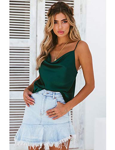 Womens Silk Spaghetti Strap Camisole Sexy Adjustable Satin Slip Soft Vest Tank Top for Women Dark Green Medium