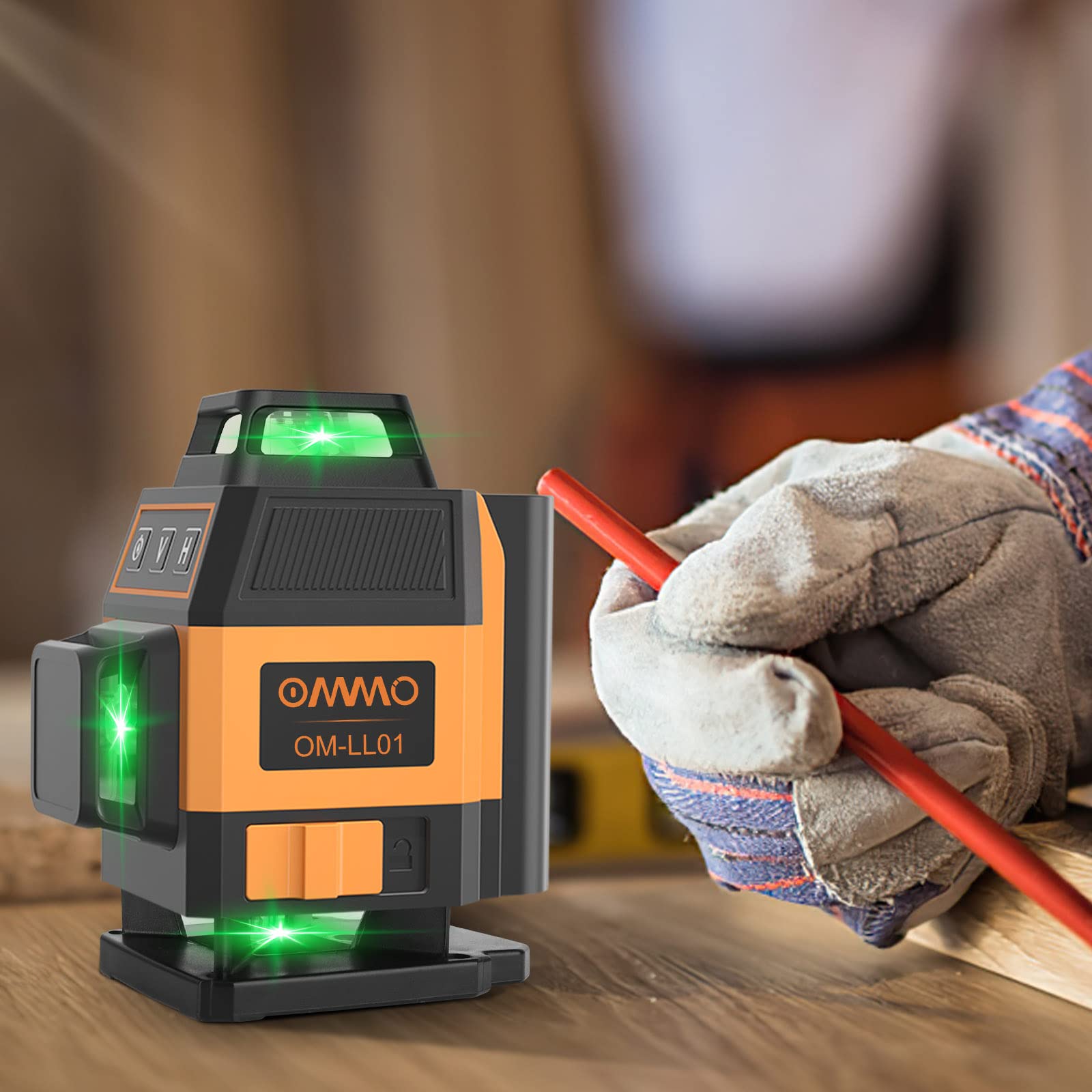 OMMO Laser Level, 16 Lines Green Laser Level Self Leveling Tool, 150ft Mini Laser Level Beam Tool with Two 360° Vertical and Two 360° Horizontal Lines, Magnetic Stand USB Cable Included