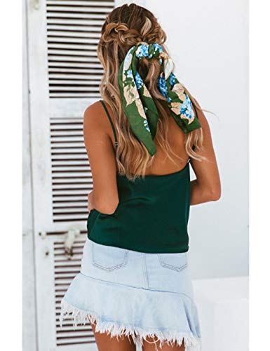 Womens Silk Spaghetti Strap Camisole Sexy Adjustable Satin Slip Soft Vest Tank Top for Women Dark Green Medium