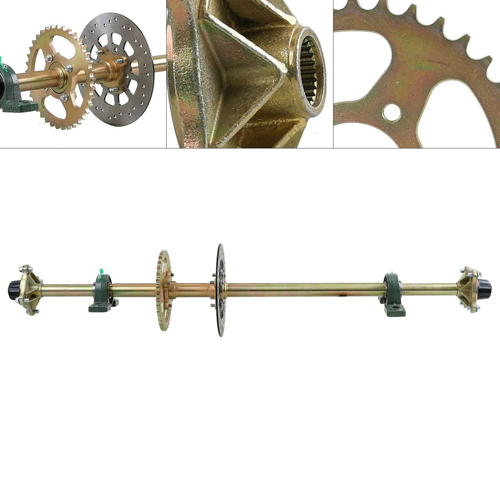 MuChaIOAK 44" Rear Live Axle Complete Kit, Complete Go Kart Rear Rebuild Kit, with Sprocket + Pillow Block+ Brake Disc + 4 Bolt Hub for Go Kart Golf Cart ATV Buggy Quad
