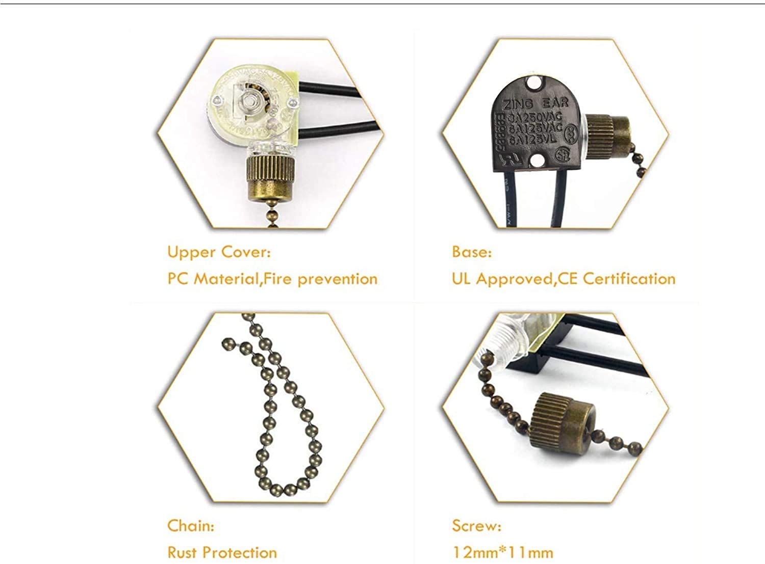 Ceiling Fan Light Switch Zing Ear Pull Chain Switch ZE-109 Fan Light Switch, On-Off Speed with Pull Chain Compatible with Ceiling Light Fans, Lamps and Wall Lights.(Bronze)