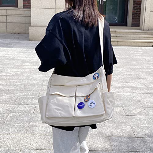 Canvas Messenger Bag Large Hobo Crossbody Bag with Multiple Pockets Shoulder Tote Bag for Women and Men (Brown)