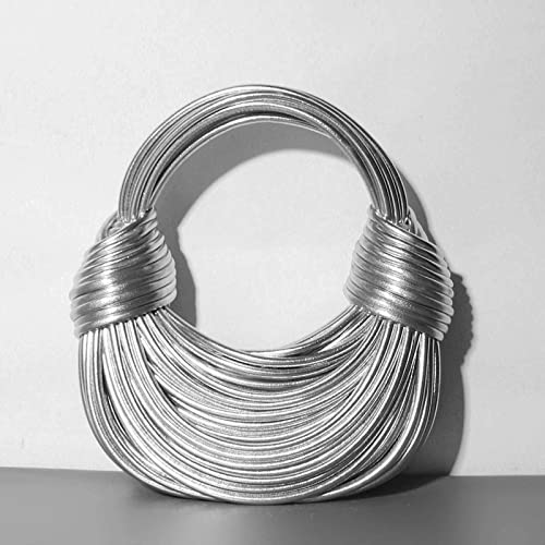 MMKJHNBHQ Women's Hand-Woven Knotted Binding Handbag-Soft Top Handle Handbag Woven Evening Clutch Purse (Gold)