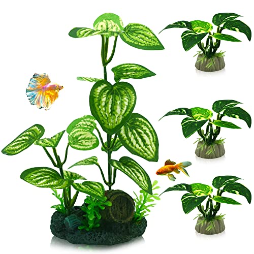 EDGCTYU Aquarium Silk Plants for Betta Fish Tank, Aquarium Plant Aquatic Water Grass Foreground Decor,Fish Tank Decorations(4PCS Green Grasses)
