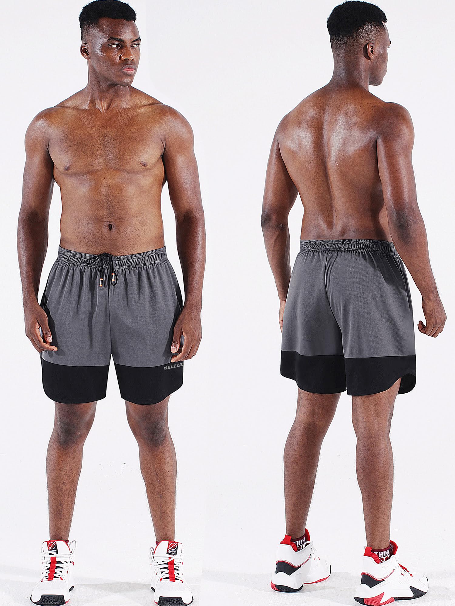 NELEUS Men's 2 in 1 Running Shorts with Liner,Dry Fit Mesh Gym Workout Shorts with Pockets,3 Pack,6094,Black/Grey/Blue,M