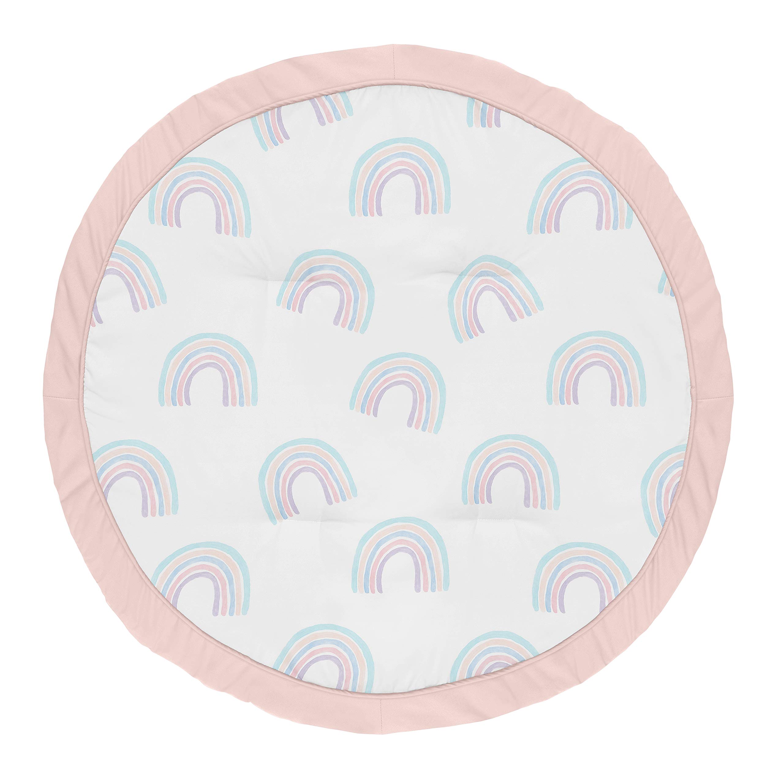 Sweet Jojo Designs Pastel Rainbow Girl Baby Playmat Tummy Time Infant Play Mat - Blush Pink, Purple, Teal, Blue and White