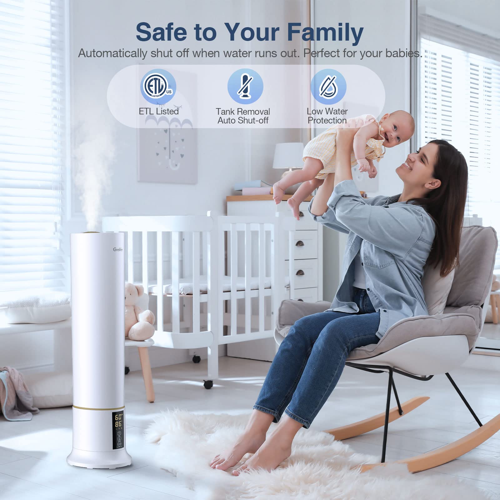 9L Large Humidifiers for Bedroom - Cool Mist Humidifier with 3 Mist Speeds, Remote Control, Top Fill Design, 360° Nozzle, 24H Timer | Whisper-Quiet Tower Design for Baby, Home, Adults, Plants