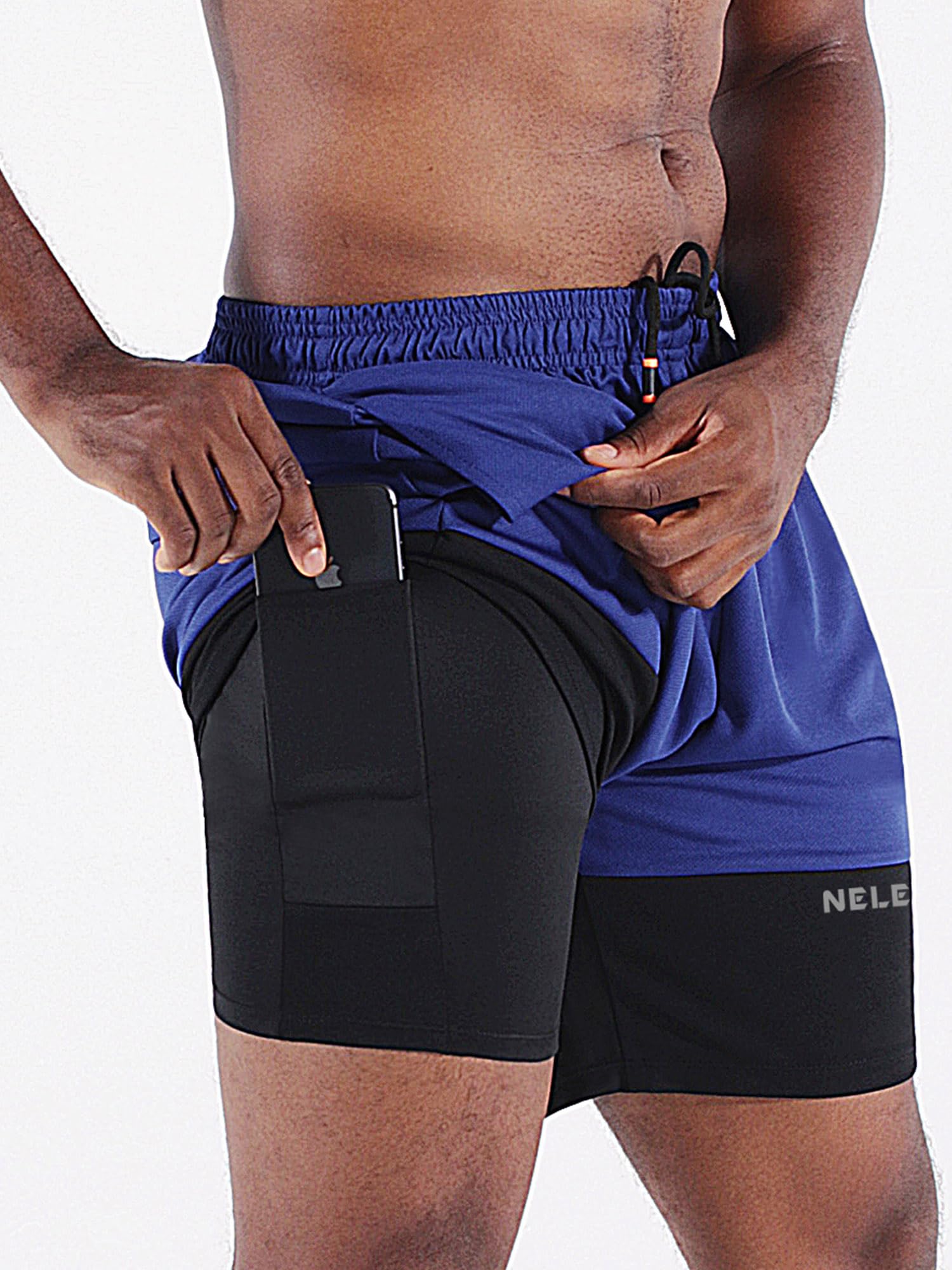 NELEUS Men's 2 in 1 Running Shorts with Liner,Dry Fit Mesh Gym Workout Shorts with Pockets,3 Pack,6094,Black/Grey/Blue,M