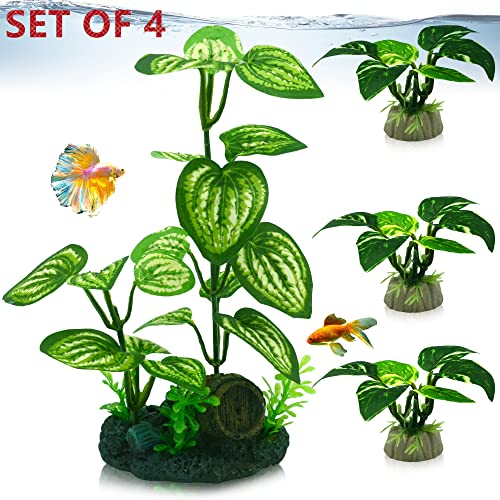 EDGCTYU Aquarium Silk Plants for Betta Fish Tank, Aquarium Plant Aquatic Water Grass Foreground Decor,Fish Tank Decorations(4PCS Green Grasses)