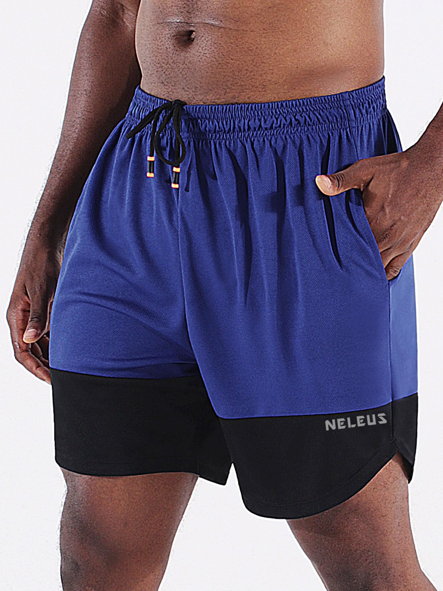 NELEUS Men's 2 in 1 Running Shorts with Liner,Dry Fit Mesh Gym Workout Shorts with Pockets,3 Pack,6094,Black/Grey/Blue,M
