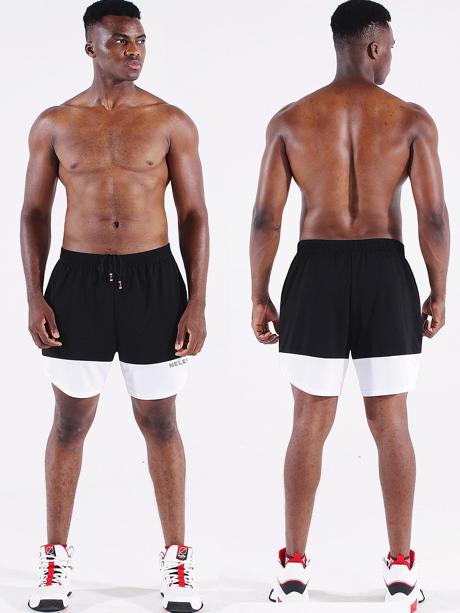 NELEUS Men's 2 in 1 Running Shorts with Liner,Dry Fit Mesh Gym Workout Shorts with Pockets,3 Pack,6094,Black/Grey/Blue,M